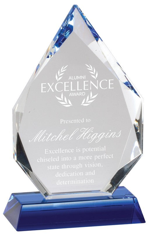 MULTIFACETED ARROWHEAD CRYSTAL with BLUE BASE – Trophy King Awards